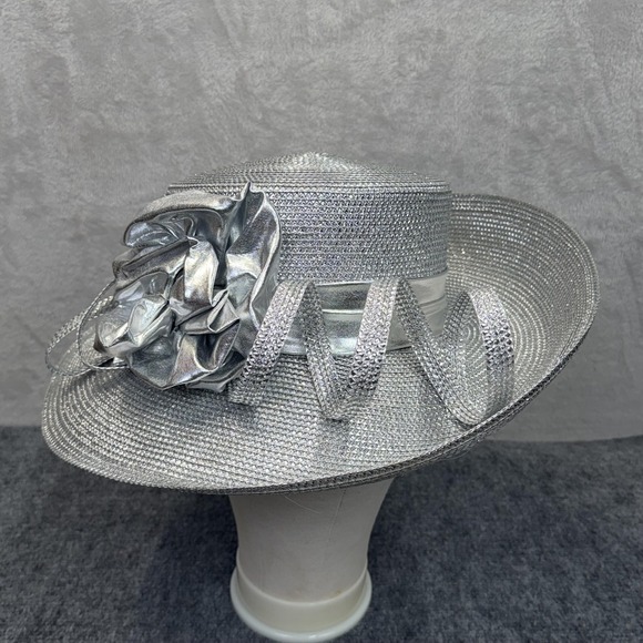 Mr. Hi's | Accessories | Mr His Hat Sun Womens Silver Wide Brim Ruffle ...